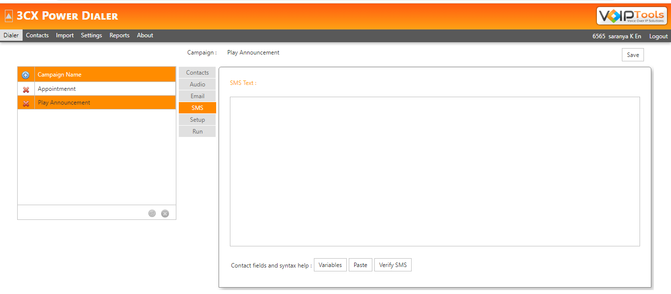 screenshot-powerdialer-play announcement SMS – VoIPTools